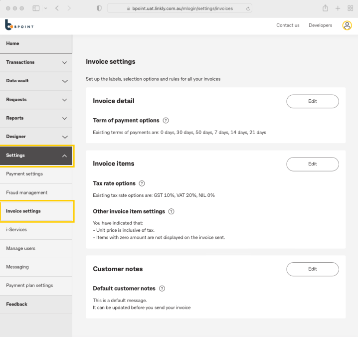 Invoice Settings - How to guide – BPOINT